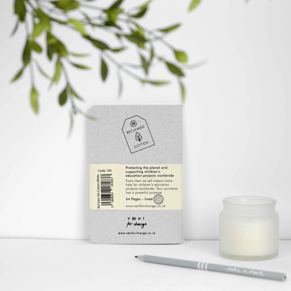 Notebook A6 White Cotton - Reclaim - VENT for Change VENT for Change